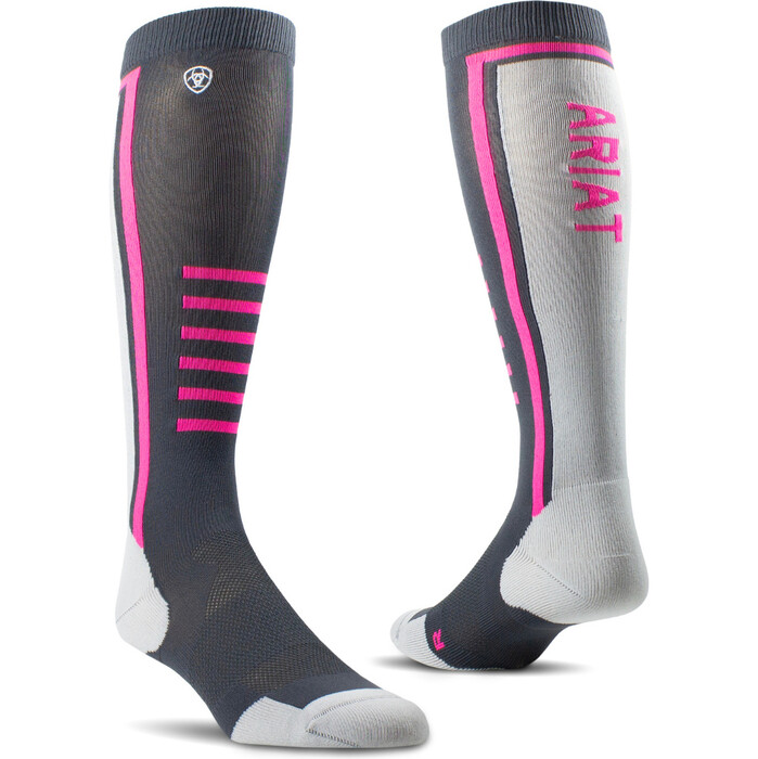 2025 Ariat Ariattek Slimline Performance Sock 10061489 - Ebony / Knockout Pink - | The Drillshed